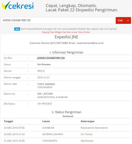 Menginformasikan Nomor Resi dan Tracking Resi